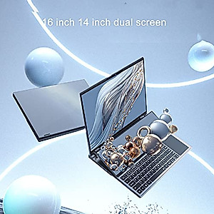 Qinlorgo Double Screen Laptop, 256G Solid State Laptop Computer 8G RAM 14 Inch Touch Sub Screen for Entertainment (US Plug)
