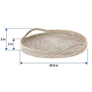 KOUBOO La Jolla Serving Tray, Brown Tray, Rattan Serving Tray, Serving Tray with Handles, Hosting Tray, Party Tray, Ottoman Tray, Tea, Living Room, Grill, Fruit, Display Tray, Servewear, White