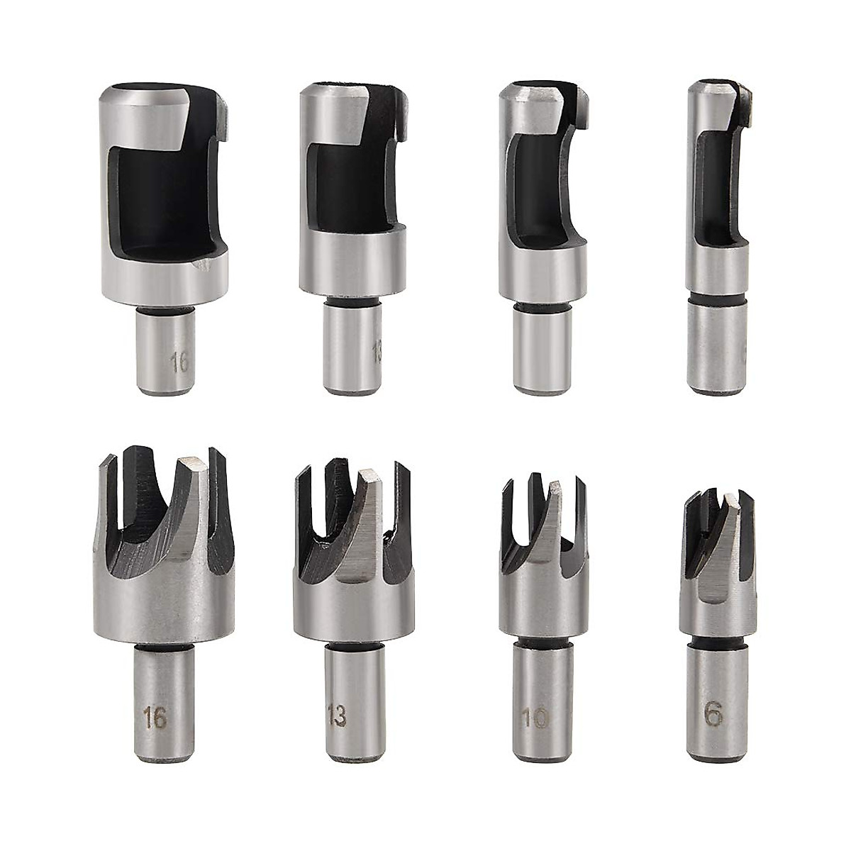 uxcell Wood Plug Cutter Drill Bit Set 1/4” 3/8” 1/2” 5/8” Barrel Cork Tenon Hole Saw Cutting Tool for Woodworking, High Carbon Steel 8in1 Set