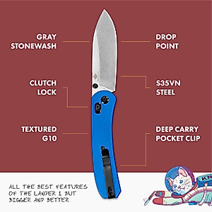 Knafs - Lander 2 Folding Pocket Knife with Clip - EDC for Men, Women, Everyone - Gray Stonewash Blade - Blue G10 Handle