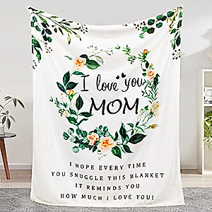 Gifts for Mom, Mom Gifts, Birthday Gifts for Mom, Mom Birthday Gifts, Mothers Day Blanket Gifts for Mom, Mom Gifts from Daughters, I Love You Mom Blanket, Soft Flower Throw Blanket 60"X50", White