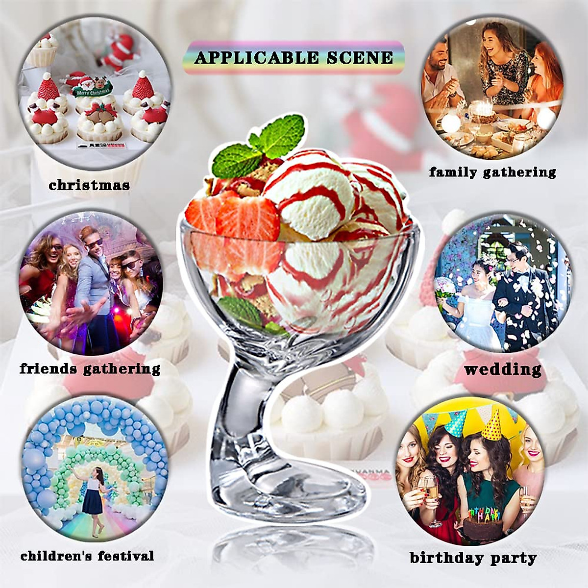 AEFPOYMXU Glass Dessert Cups set 4 Serving Bowls Ice Cream Sundae Punch Candy Snack Christmas Plates Small Appetizer Cute Salad Mini Bar Supplies Dish