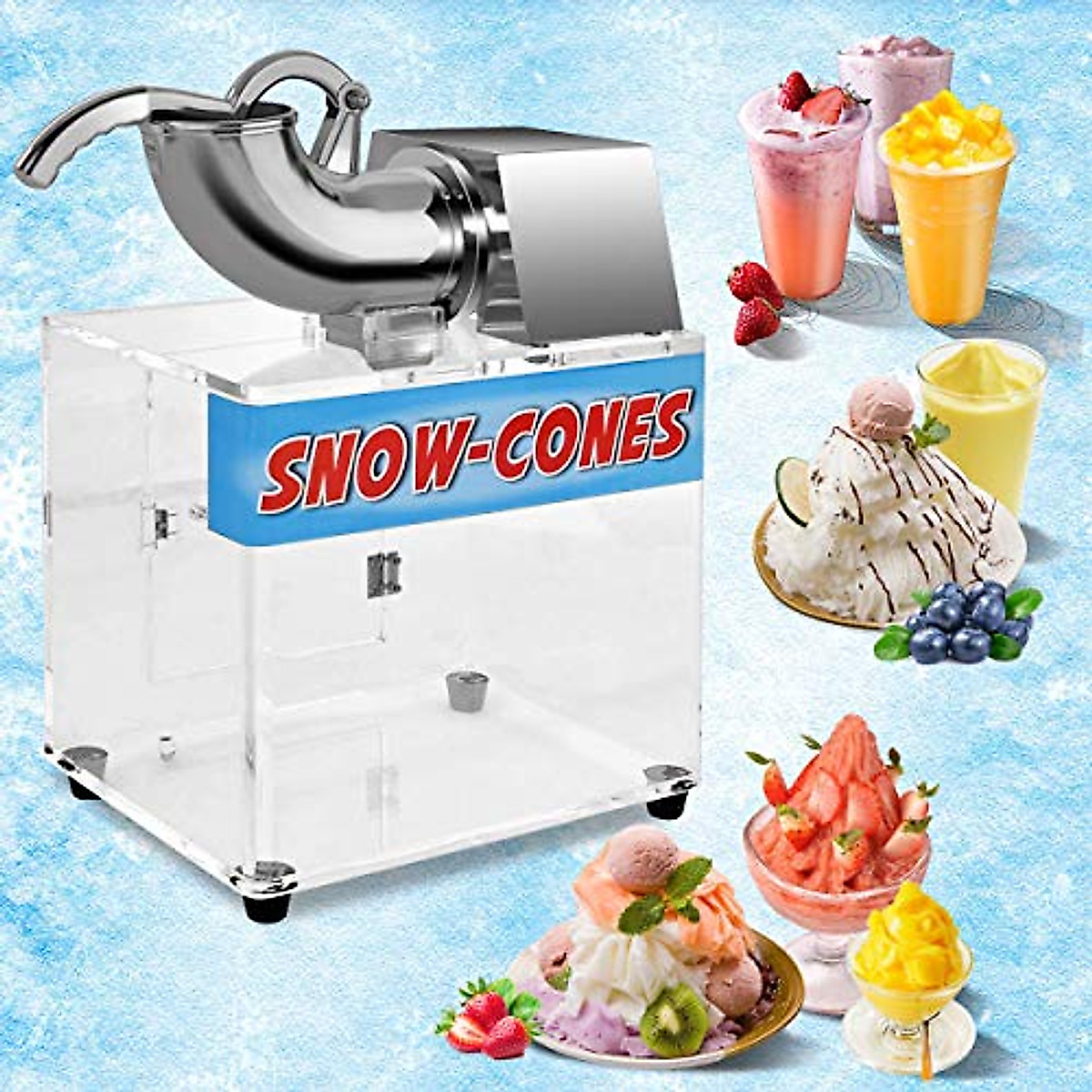 Costzon Ice Shaver Machine, Stainless Steel 110V Electric Ice Crusher with Dual Blades, 440lbs/H Electric Snow Cone Maker Shaved Ice Machine with Safety On/Off Switch for Home and Commercial Use