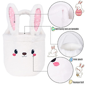 LUBOT Easter Basket for Kids 3D (9inch*9inch) Plush Bunny Baskets with Foldable Ears Egg Hunts bucket for Boys and Girls Easter Decoration Bag Gift, Pink