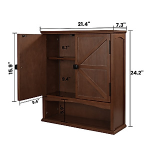 CONSDAN Bathroom Wall Cabinet, Wood Kitchen Cabinet Wall Mounted, USA Grown Solid Poplar Hardwood Structure Hanging Wall Storage Cabinet Over The Toilet, Medicine Cabinet with Two Doors and Shelves