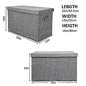 popoly Large Toy Box Chest with Lid, Collapsible Sturdy Toy Storage Organizer Boxes Bins Baskets for Kids, Boys, Girls, Nursery, Playroom, 25"x13" x16" (Linen Gray)