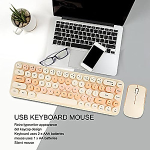 Gaming Keyboard Mouse, Retro Cute Material ABS Keyboard USB Mouse 68 Keys 2.4G Wireless Low Consumption for Office (Tawny Mixed Color)