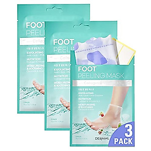 DERMAL KOREA Foot Peeling Mask 3 Pack For Dry Foot And Cracked Heel & Callus With Aloe Vera And Collagen - Exfoliating Peel Mask With Aha, Bha, & Pha And For Moisturizing, Soothing & Refreshing Feet