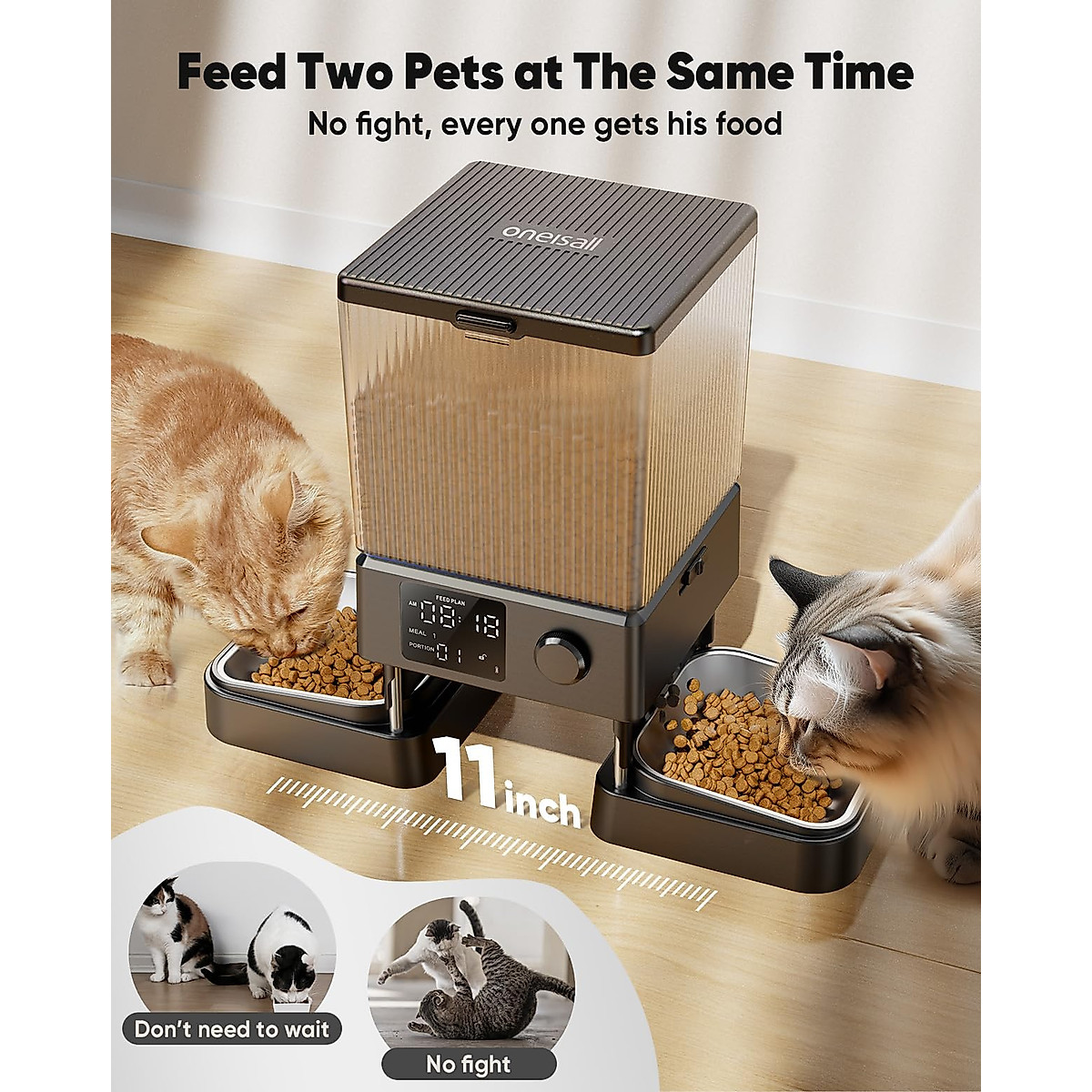 oneisall Automatic Cat Feeder for 2 Cats, 20 Cups/5L Automatic Cat Food Dispenser for Small Pets Indoor, Timed Cat Feeder for Dry Food