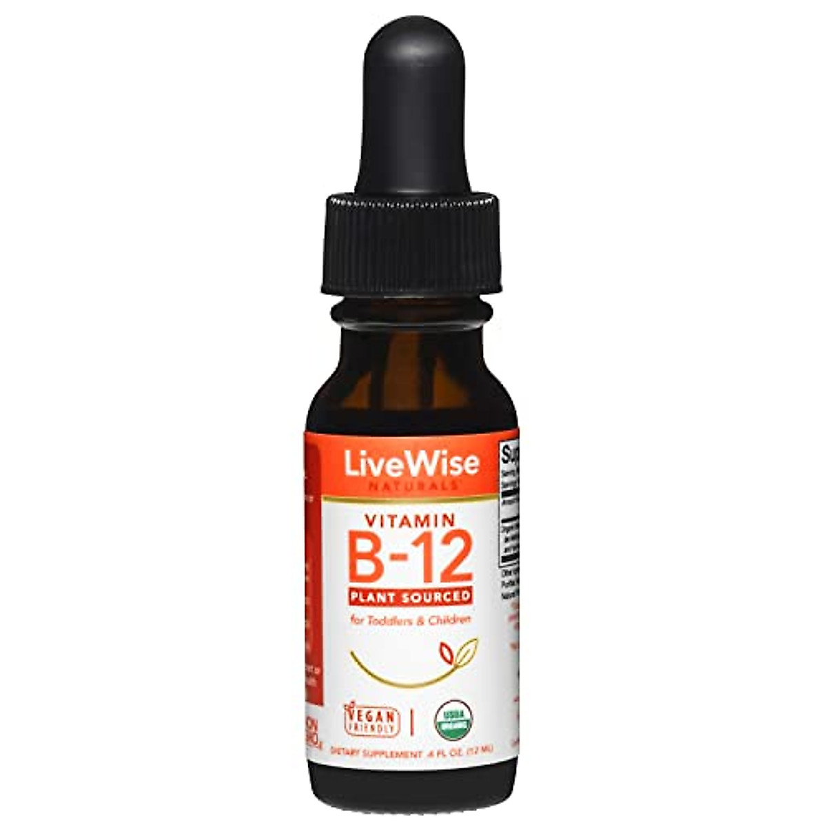 Vitamin B12 for Kids | USDA Organic Vitamin B12 Liquid Drops | B12 Vitamin Supplement for Toddlers and Children | Vegan | Non-GMO | Gluten Free | Low Dose