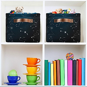 AUUXVA Storage Basket Galaxy Star Space 12 Constellation Storage Cube Box Durable Canvas Collapsible Toy Basket Organizer Bin with Handles for Shelf Closet Bedroom Home Office