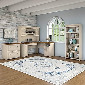 Bush Furniture L Shaped Desk with Hutch, 5 Shelf Bookcase and Lateral File Cabinet | Fairview Collection Corner Computer Table with Bookshelf and Storage | 60Wx60Dx69H