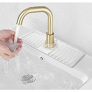 YATOISUR Sink Splash Guard 14.4” x 5.4” - Sink Faucet Mat with Faucet Water Catcher Mat & Soap Dish & Sponge Holder 3 in 1 - Silicone Faucet Handle Drip Catcher Tray for Kitchen RV & Bar Faucet, Clear
