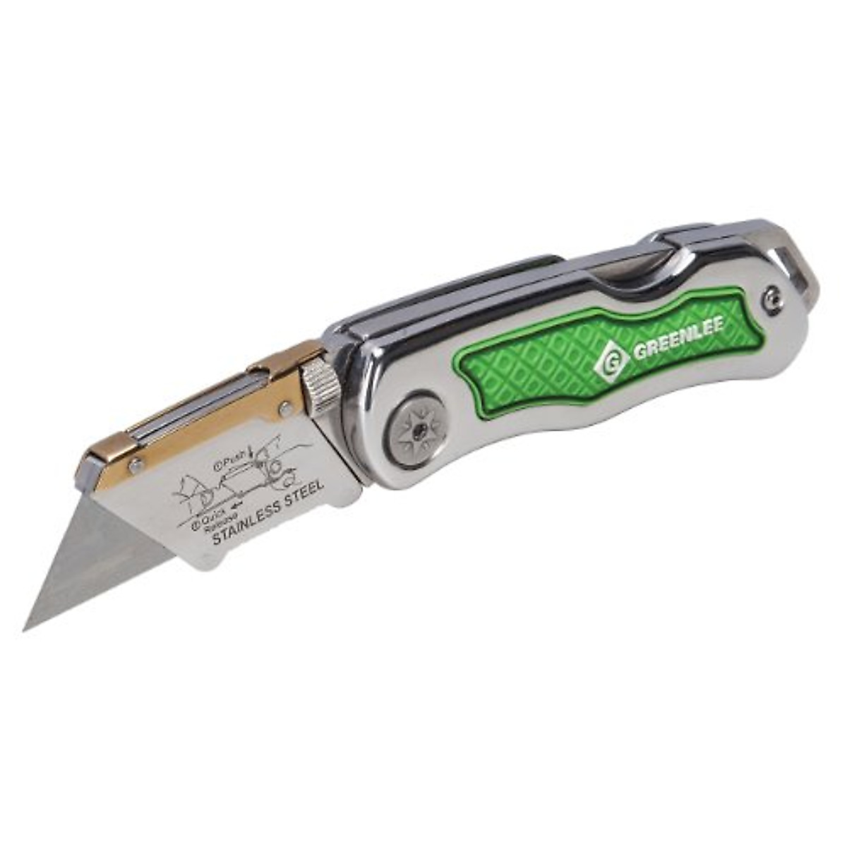 Greenlee 0652-22 8.9" Folding Utility Knife with Retractable 3-Position Serrated Blade, Silver/Green