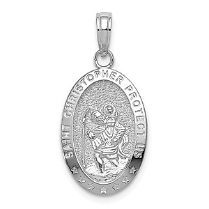Solid 14k White Gold Catholic Patron Saint Christopher Medal Pendant Charm 25mm