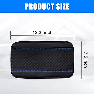 GKmow 1 PC Four Seasons Universal Armrest Box Mat, 12.5In x 7.4In Fiber Leather Embossing, Non-Slip Armrest Cover Center Console Mat, Car Armrest Seat Cover (Blue)