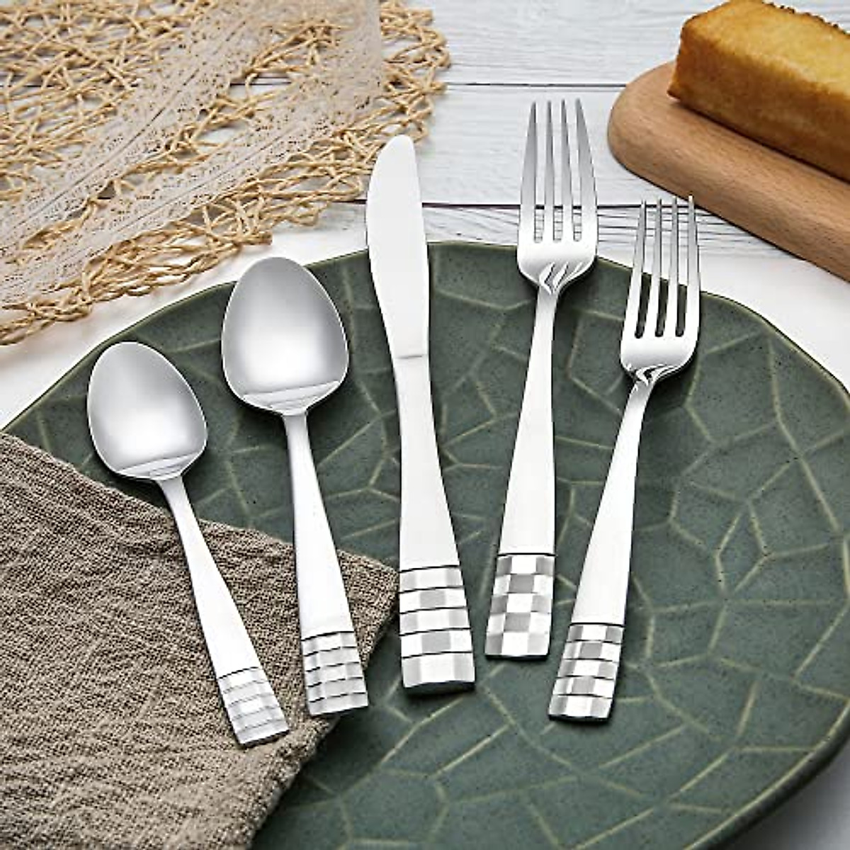 KOOMADE CHECKERS Silverware Set for 8, 40-Piece Stainless Steel Silverware with Forks/Knives/Spoons/Teaspoons, Dishwasher Safe Flatware for Home Use