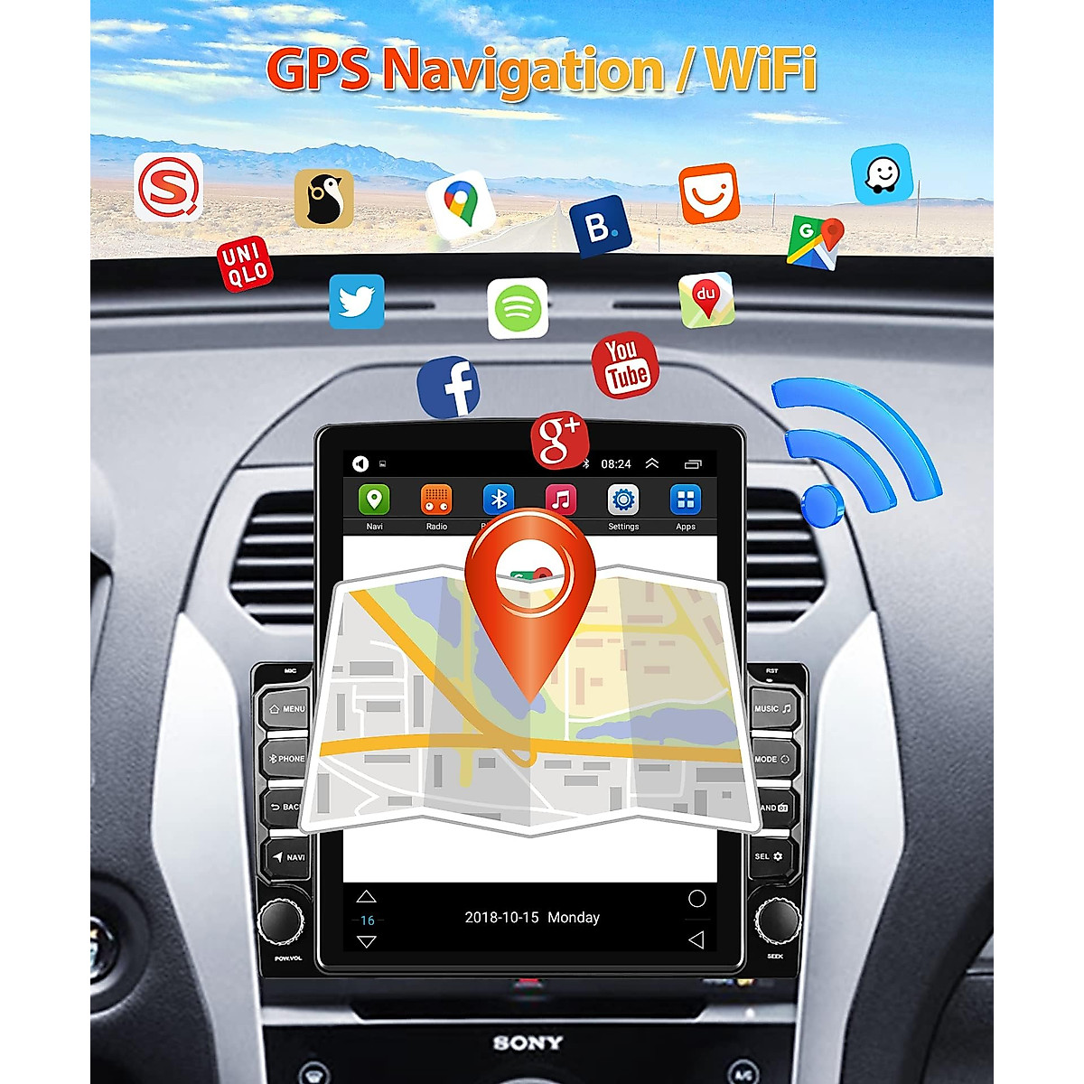 Rimoody Car Stereo Double Din Vertical Car Radio with Bluetooth GPS Navigation, 9.7'' Touchscreen Backup Camera IOS/Android Mirror Link USB FM WiFi Head Unit