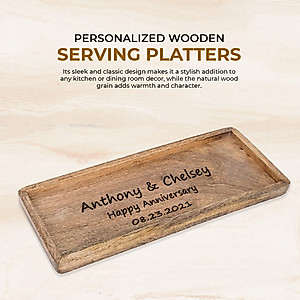 Personalized Wooden Serving Platters - Custom Wood Serving Tray with Raised Edges - Decorative Rectangular Wooden Trays for Food, Fruits, Snacks, Appetizers, and Home Parties - 12" X 5" X 0.75"