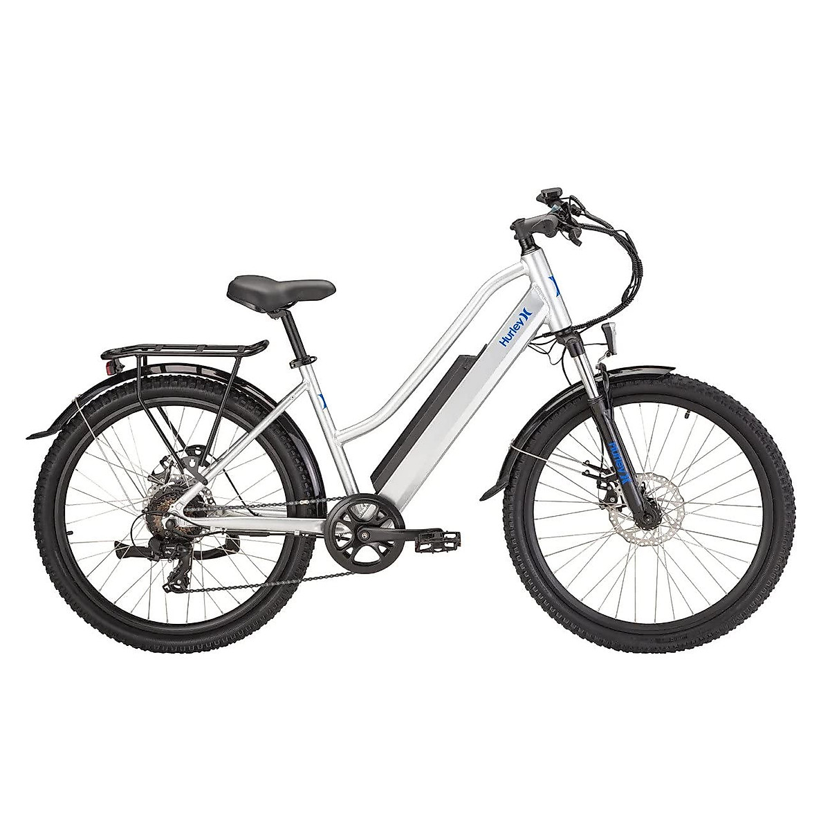 Hurley J-Bay E Electric E-Bike, 7 Speed, Disc Brakes (Silver, M / 16" Fits 5'2″-5'10″)