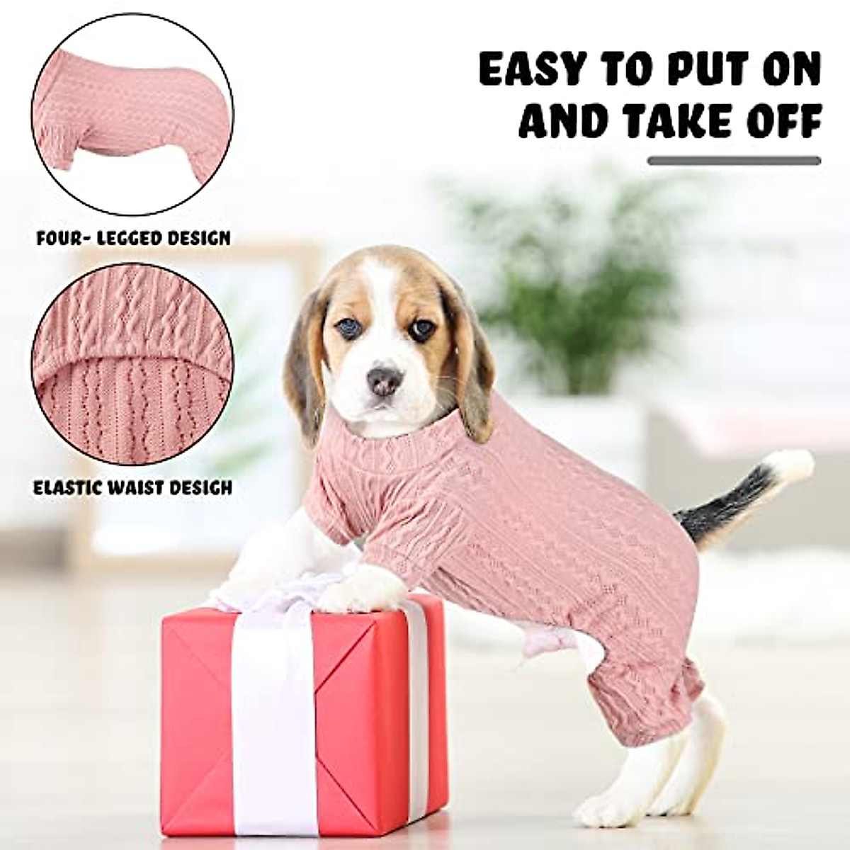 2 Pcs Dog Sweaters Knitted Puppy Pajamas Cat Sweater Pullover for Dogs Thermal Doggie Winter Clothes Christmas Holiday Knitwear Pet Apparel for Small Medium Dogs Puppies, Pink and Grey (Large)