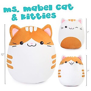 BenBen Cat Plush Toy, Set of 3, 12'' and 7'' Squishy Kitty Stuffed Animal Toy Hugging Pillow, Soft Cushion Plushies Gift for Kids, Easter Basket Stuffers