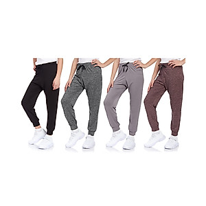 Sweet Hearts Girls' Sweatpants - 4 Pack Super Soft Athletic Performance Jogger Pants: Made in USA (7-16) , Size 10-12, Black/Grey/Charcoal/Pink Space-dye