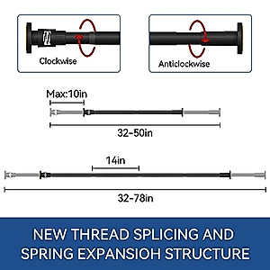 Shower Rod Spring Tension Shower Curtain Rod No Drilling Dual Ends Adjustable 32-78in Stainless Steel shower curtain rod Rust-Resistance For Bathroom, Black