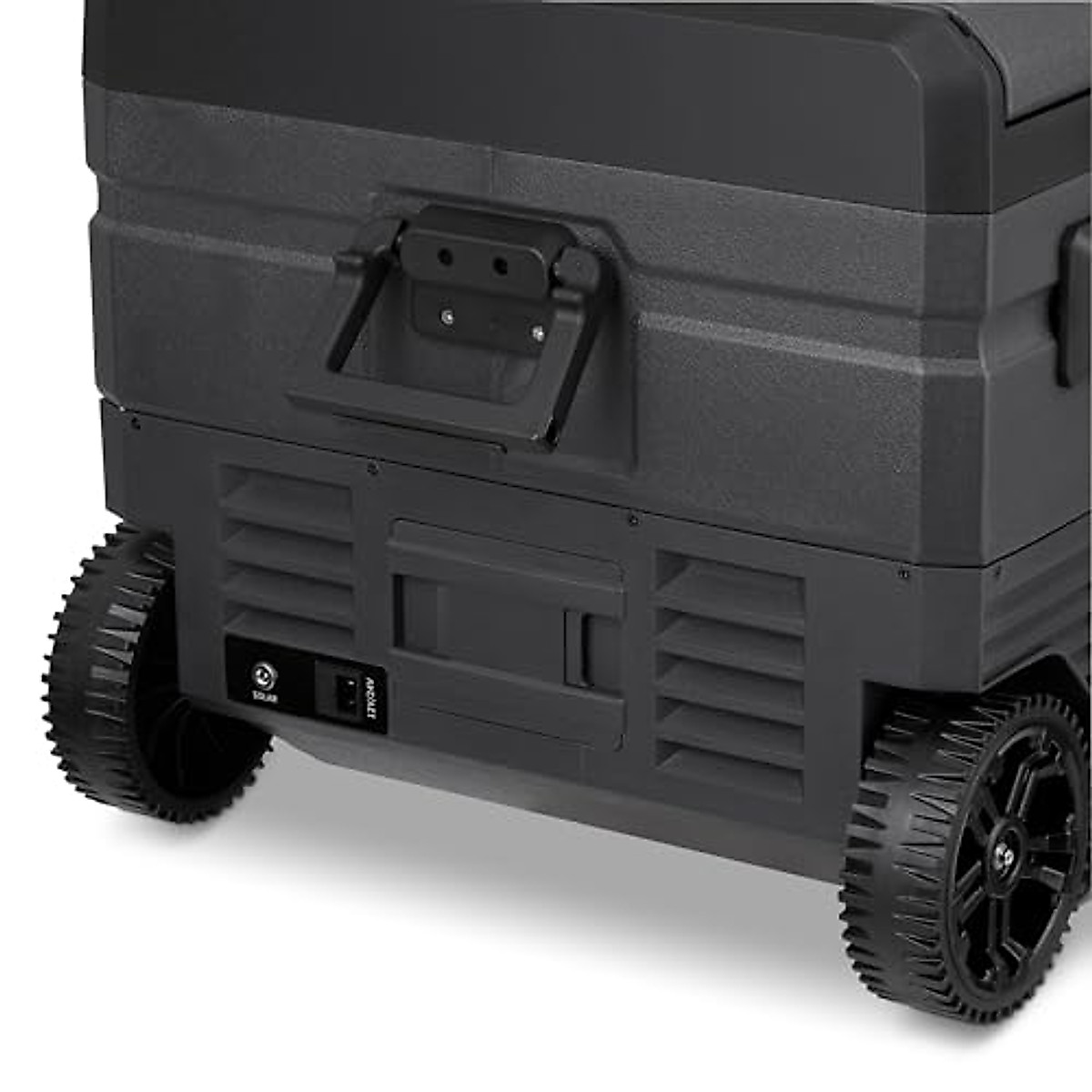 Newair Portable 80 Qt. Electric Car Camping Cooler with 4 Battery Protection Modes, Dual Zone Fridge and Freezer Storage, Retractable Handle, Outdoor Wheels and Rugged Construction