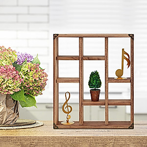 FIRMINANA Rustic Shadow Box Shelf,17.7x15.7-Inch Wall-Mounted (Vertical or Horizontal),9-Slot Rustic Wood Floating Shelves,Lightweight Solid Wood Display Shelf for Shot Glass (Brown)