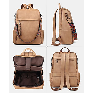 FADEON Laptop Backpack Purse for Women Large Designer PU Leather Laptop Bag, Ladies Computer Shoulder Bags