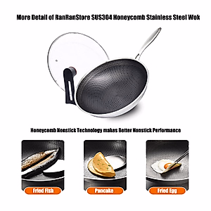 Cyrder Stainless Steel Wok with Lid, Nonstick Skillet/Saucepan, 18/8 Food Grade steel, Hybrid Hex Tech, Induction Cooker Compatible, Easy Clean/Wear-resistance/Dishwasher safe, 12.5inch