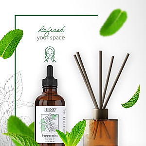 HBNO® California Bottled Peppermint Essential Oil for Diffuser 4 fl oz (120ml) - Natural Peppermint Oil for Hair - Perfect for Aromatherapy & DIY, Essential Oil Peppermint