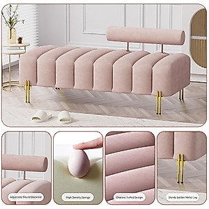 Nolohoo Small Loveseat Sofa Couch, 52.2" Modern Velvet Mini Couch for Bedroom with Golden Legs, Upholstered Settee Bench with Adjustable Back for Living Room Office Compact Small Space, Pink
