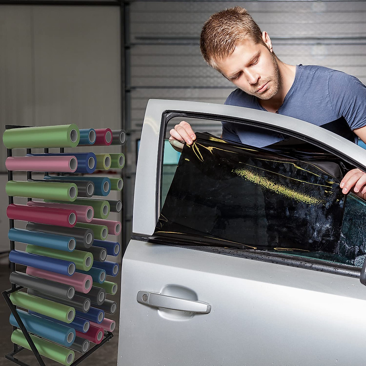 INNOVART Vinyl Roll Floor Storage Rack, Vinyl Roll Holder, Viny Roll Storage Rack for Craft Room, Vinyl Storage Organizer for Cricut, Linen Rolls, Fabric Rolls, Texture Rolls and Vinyl Rolls, 40 Rolls