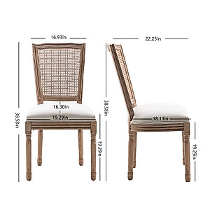 Nrizc Farmhouse Dining Room Chairs Set of 4, French Dining Chairs with Square Rattan Back, Solid Wood Legs, French Bistro Chairs for Dining Room/Living Room/Kitchen/Restaurant