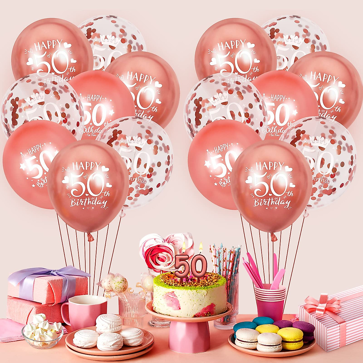 50th Latex Birthday Balloons,15 Pcs Rose Gold Happy 50th Birthday Balloons, Rose Gold 50th Birthday Party Decorations Balloons for Women Men 50th Birthday Anniversary Decoration