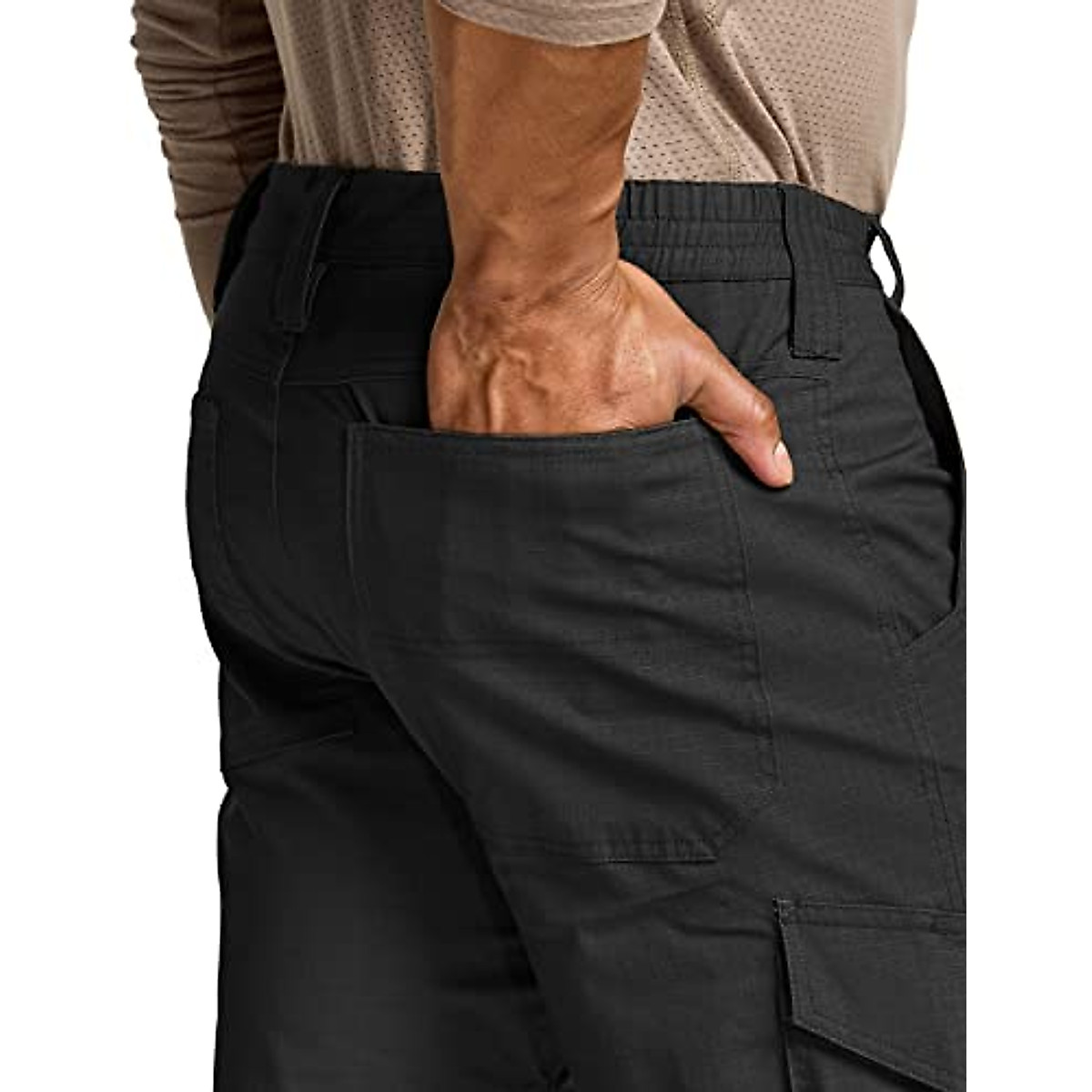 CQR Men's Flex Ripstop Tactical Pants, Water Resistant Stretch Cargo Pants, Lightweight EDC Hiking Work Pants, Dura Flex Mag Pocket Black, 38W x 34L