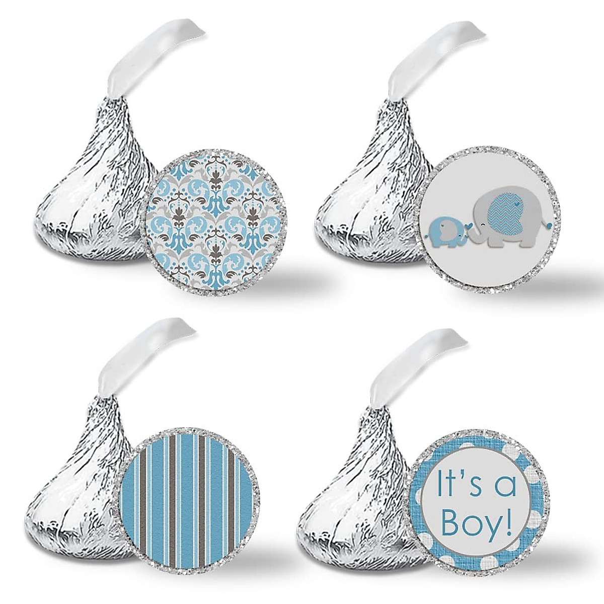 New Little Peanut Elephant Boy Baby Sprinkle Baby Shower Kiss Sticker Labels, 300 Party Circle Stickers sized 0.75” for Chocolate Drop Kisses by Amanda Creation, Great for Favors, Treats, Envelope