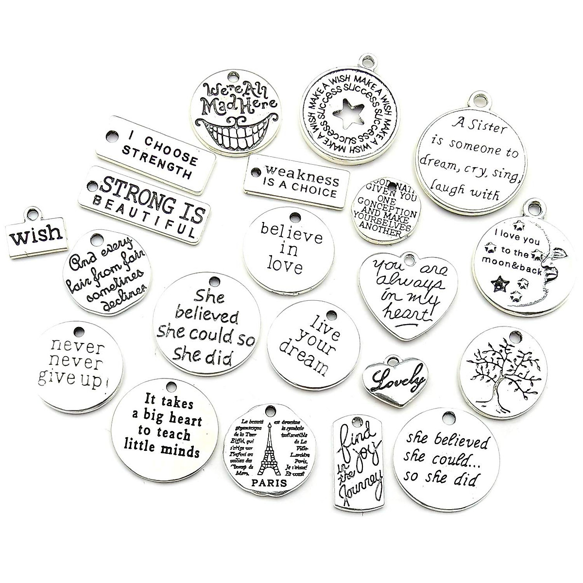 40pcs Inspiration Words Charms Craft Supplies Beads Charms Pendants for Jewelry Making Crafting Findings Accessory for DIY Necklace Bracelet (M331)