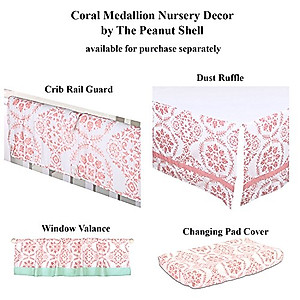 Coral Pink Medallion Fitted Crib Sheet - 100% Cotton Floral Damask Baby Girl Nursery and Toddler Bedding