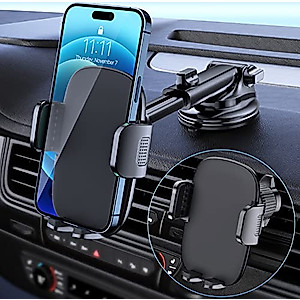 Car Phone Holder Mount [Military-Grade Suction & Stable Hook] Phone Mount for Car Windshield Dashboard Air Vent Universal Hands-Free Automobile Mounts Cell Phone Holder Fit for iPhone Smartphones