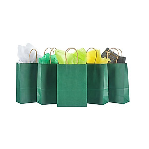 Small Dark Green Paper Bag with Handle Party Favor Bag 8.2x5.9x3 inch for Christmas Birthday Summer Jungle Party Recycled Bag, Pack of 12