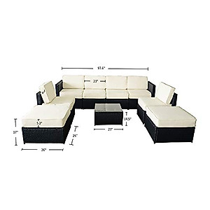 MCombo 6085 9 PC Cozy Outdoor Garden Patio Rattan Wicker Furniture Sectional Sofa (Creme White)