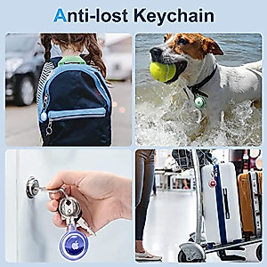 Adorve Airtag Holder, Waterproof Airtag Keychain, Apple Air Tag Case, 6 Pack Protective Airrtag Tracker Case with Key Ring for Dog Collar, Luggage, Keys, Kids, Clear/Pink/Purple/Blue/Gray/Pine Green