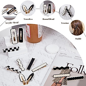 Fastat 12PCS No Bend Hair Clips Fashion Black And White Hair Clips Pretty Hair Pins For Women Hair AccessoriesAcrylic Hair Barrettes For Women With Thick Thin Hair