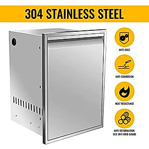 AHLOKI Outdoor Kitchen Trash Drawer with Trash Bin Pull Out Drawers for Kitchen Cabinets,304 Stainless Steel, Brushed, Durable & Easy to Clean,17W X 23H X 16D Inch