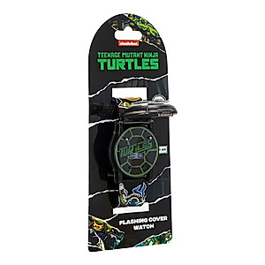 Nickelodeon Accutime Ninja Turtles Kids' Digital Watch with Pop Open Top/Casing, Flashing LED Lights, Black Strap - Official TMNT Characters on The Top, Safe for Children - Model: TMN4205