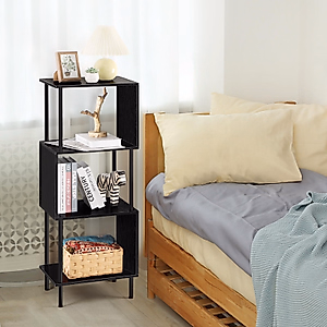 ETELI Small Bookshelf Unique S Shaped 4 Shelf Bookcase Free Standing Industrial Book Storage Shelves for Living Room, Bedroom, and Home Office, Rustic Book Organizer & Metal Frame