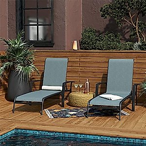Cosco Outdoor Adjustable Aluminum Chaise Lounge Patio Furniture Set, 2-Pack, Black and Blue